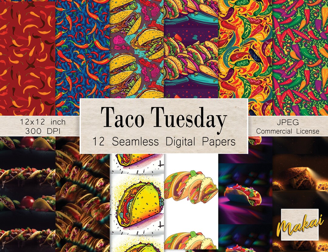12 Seamless Digital Patterns, Seamless Taco Pattern, Use for Journals ...