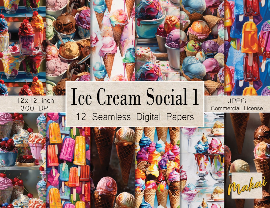 12 Seamless Digital Patterns, Summer Ice Cream Seamless Papers, Instant ...