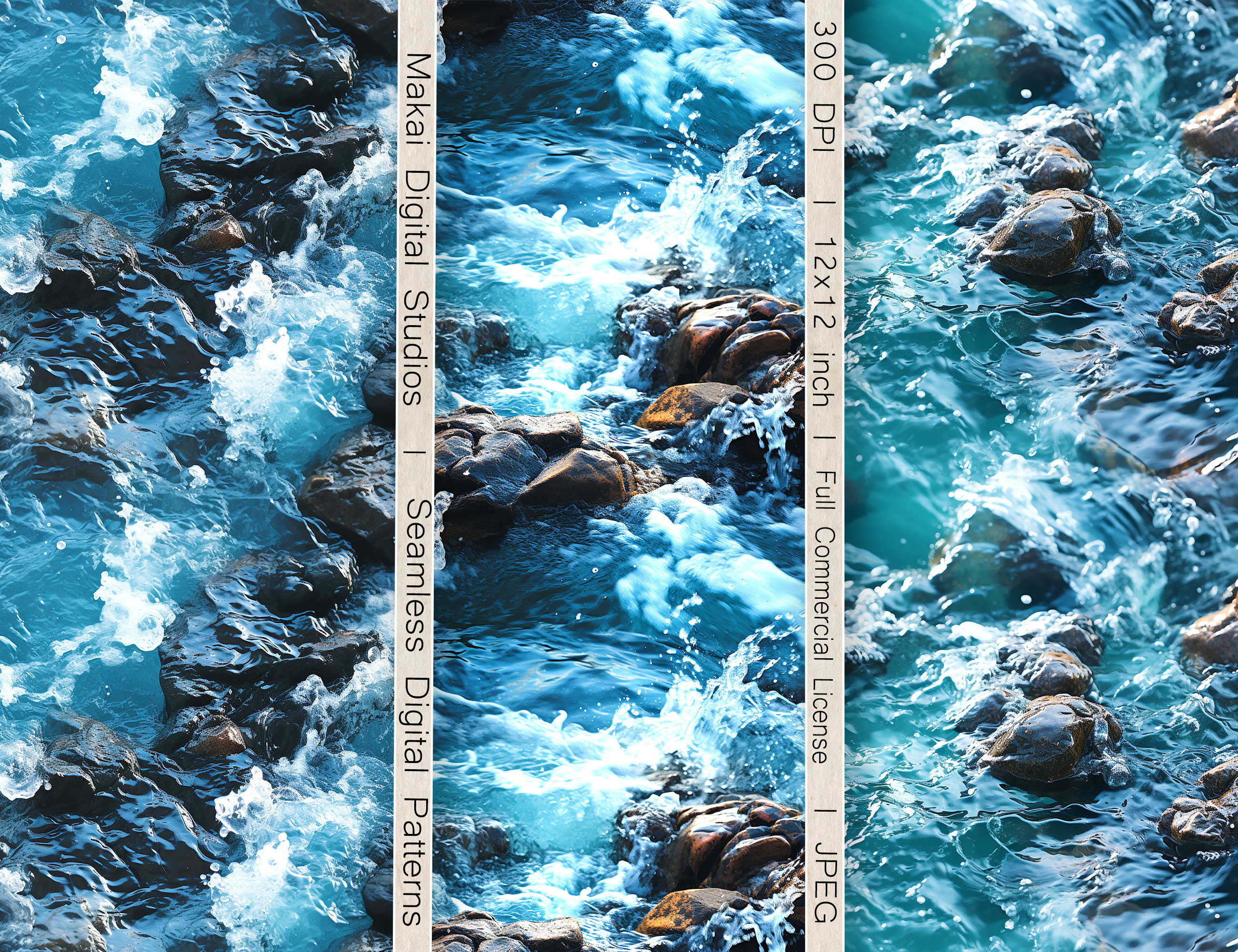 12 Seamless Digital Patterns, Realistic Running Water Texture, Use for ...