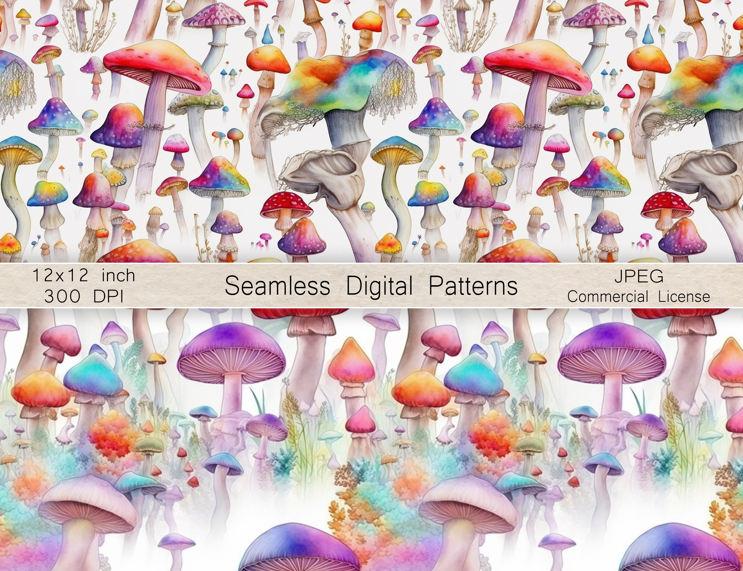 12 Seamless Digital Papers Fantasy Mushrooms Use for Cards - Etsy