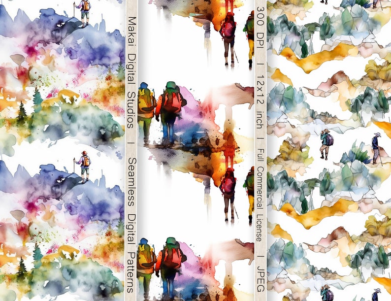 12 Seamless Digital Patterns, Summer Hiking Patterns, Use for Journals ...