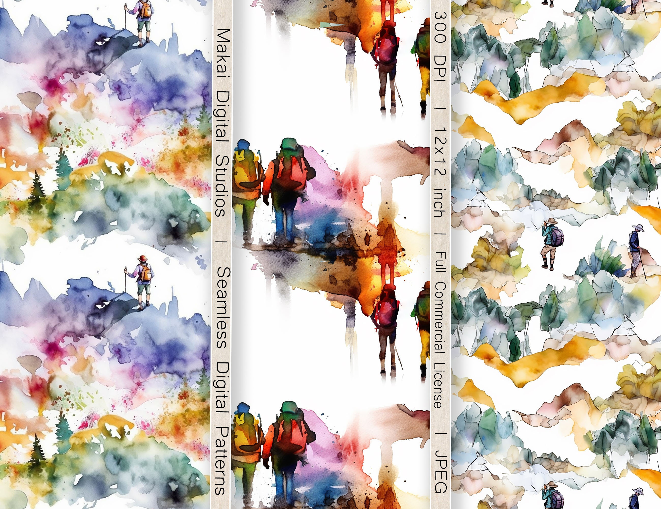 12 Seamless Digital Patterns, Summer Hiking Patterns, Use for Journals ...