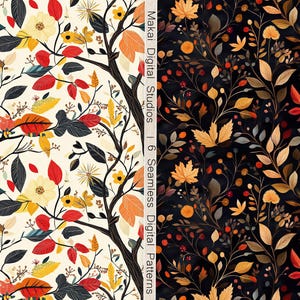 6 Digital Repeating Patterns, Fall Leaves, Autumn Wallpaper Background ...