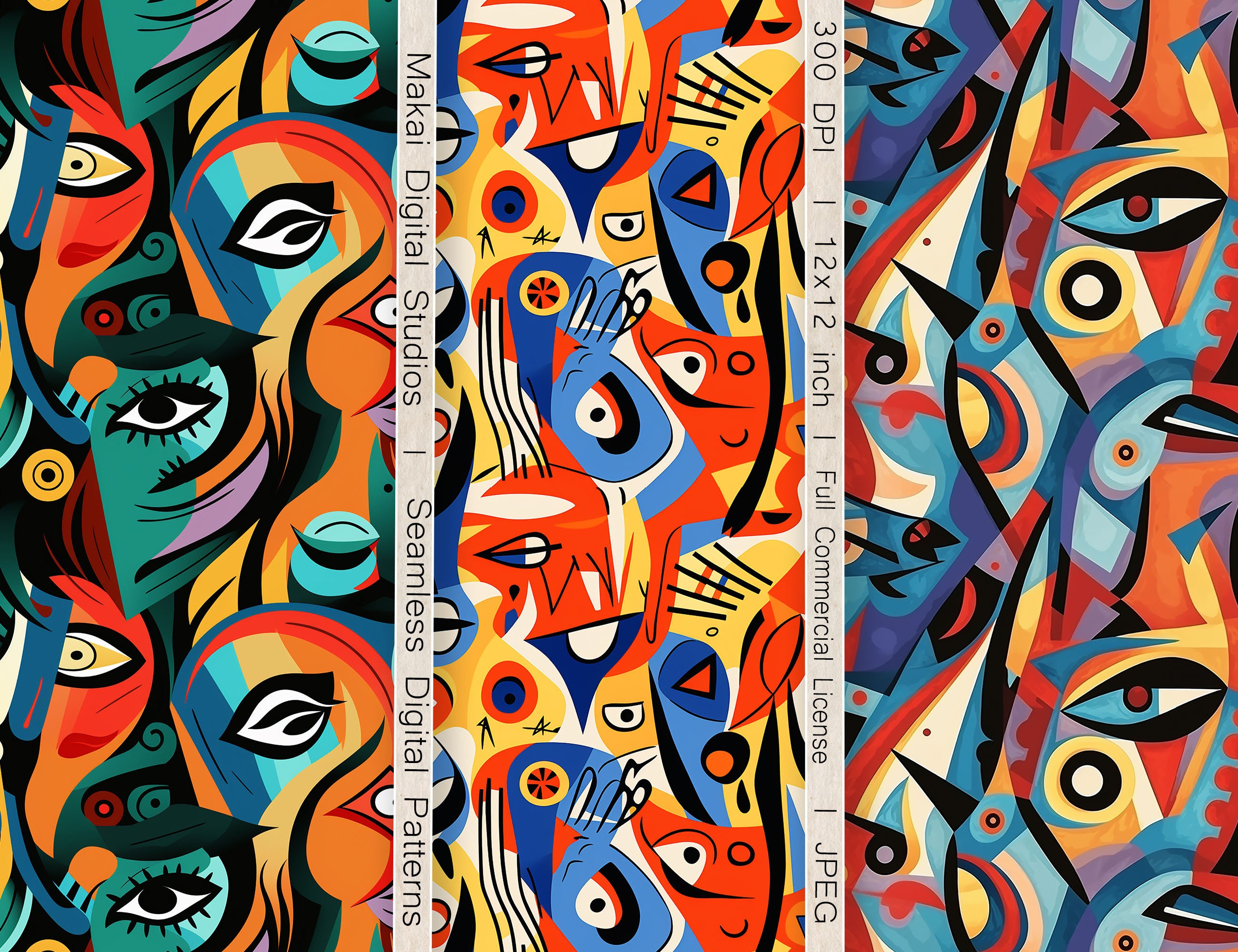 Fine Art Inspired Picasso Patterns, 12 Seamless Digital Papers, for ...