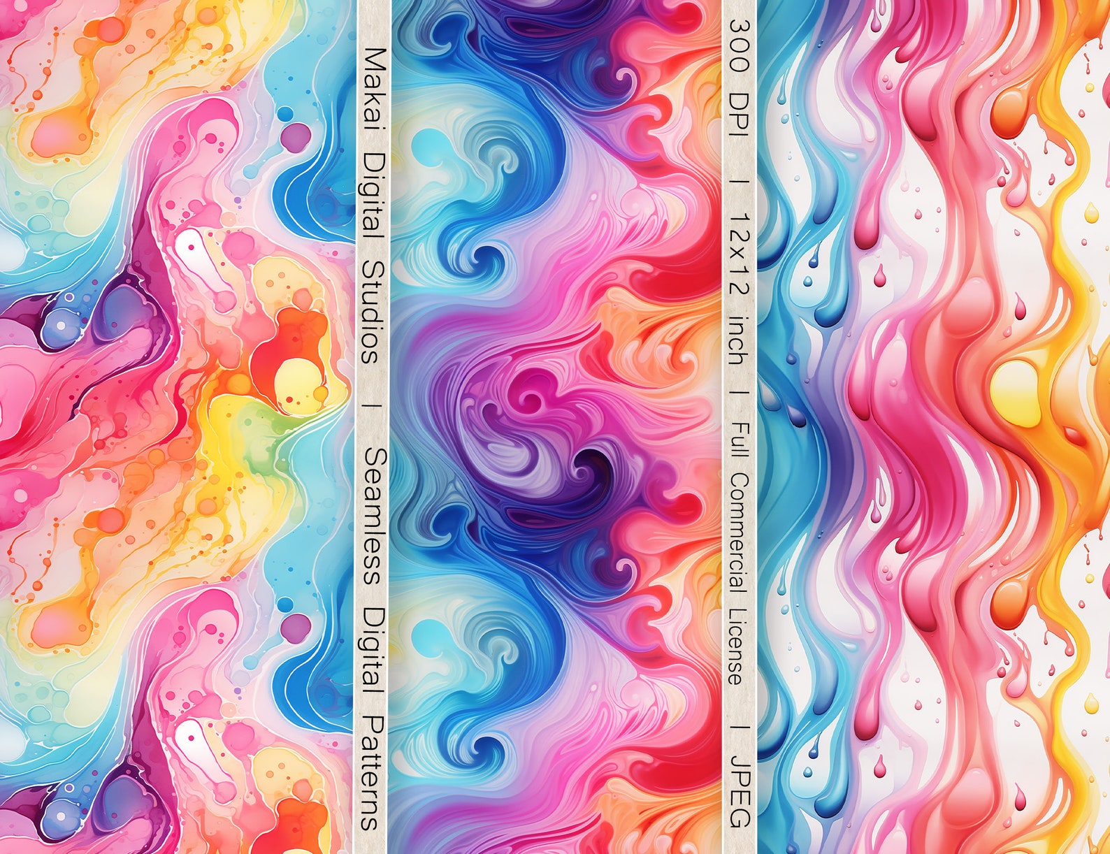 12 Digital Seamless Patterns, Swirls in 90s Colors, Use for Cards ...