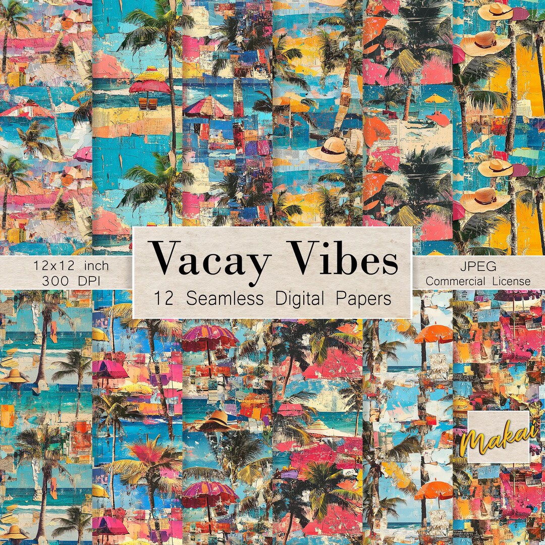 12 Beach Seamless Patterns: Tropical Hawaii Digital Paper (commercial ...