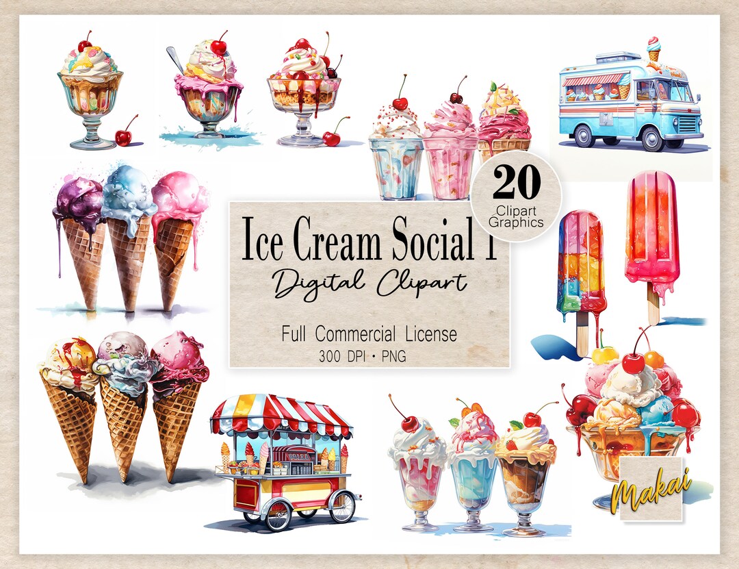 20 Clip Art Downloads, Summer Ice Cream Party Image Files, Great for ...