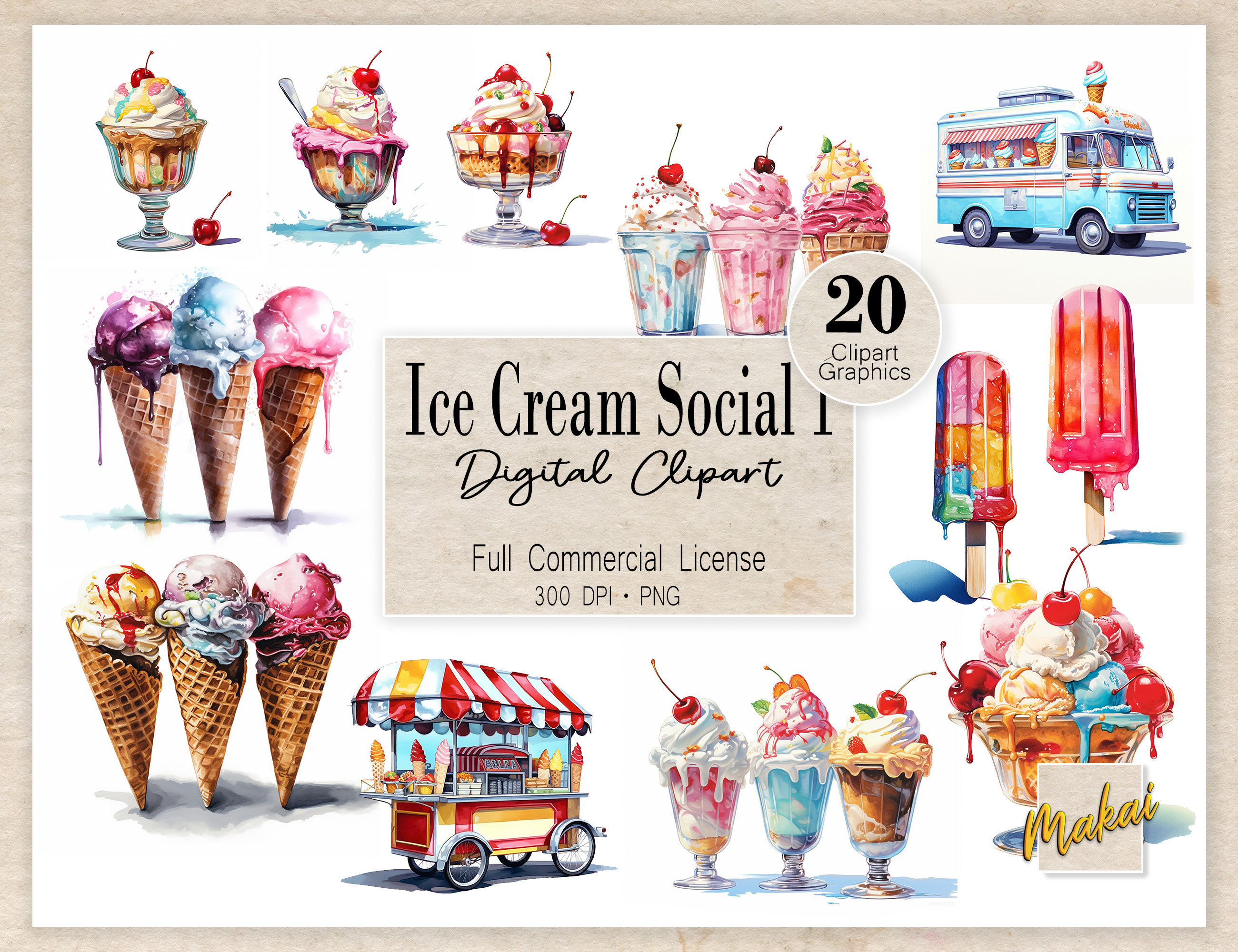 20 Clip Art Downloads, Summer Ice Cream Party Image Files, Great for ...