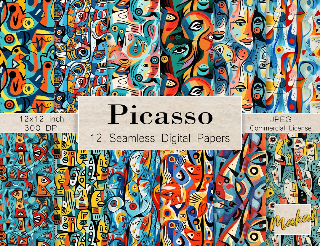 Fine Art Inspired Picasso Patterns, 12 Seamless Digital Papers, for ...