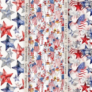 12 Seamless Digital Patterns, 4th of July Celebration, Use for Cards ...