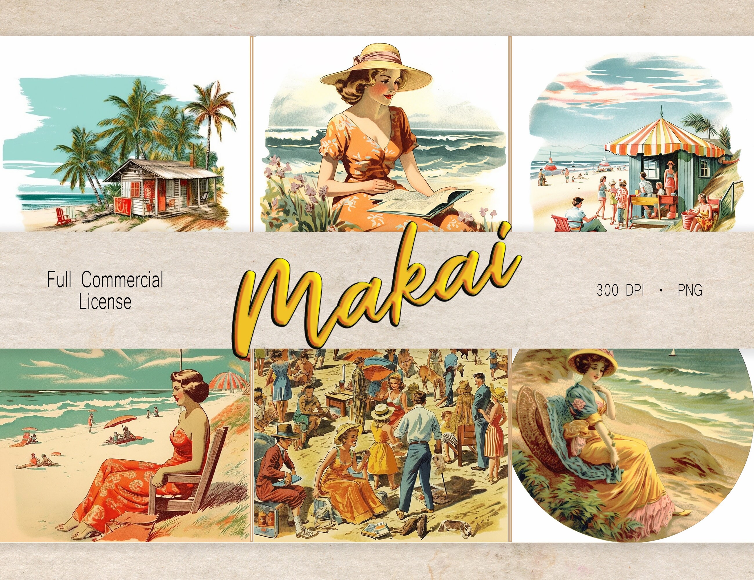 23 Clip Art Graphics, Vintage Beach Clipart, Instant Download, Full ...