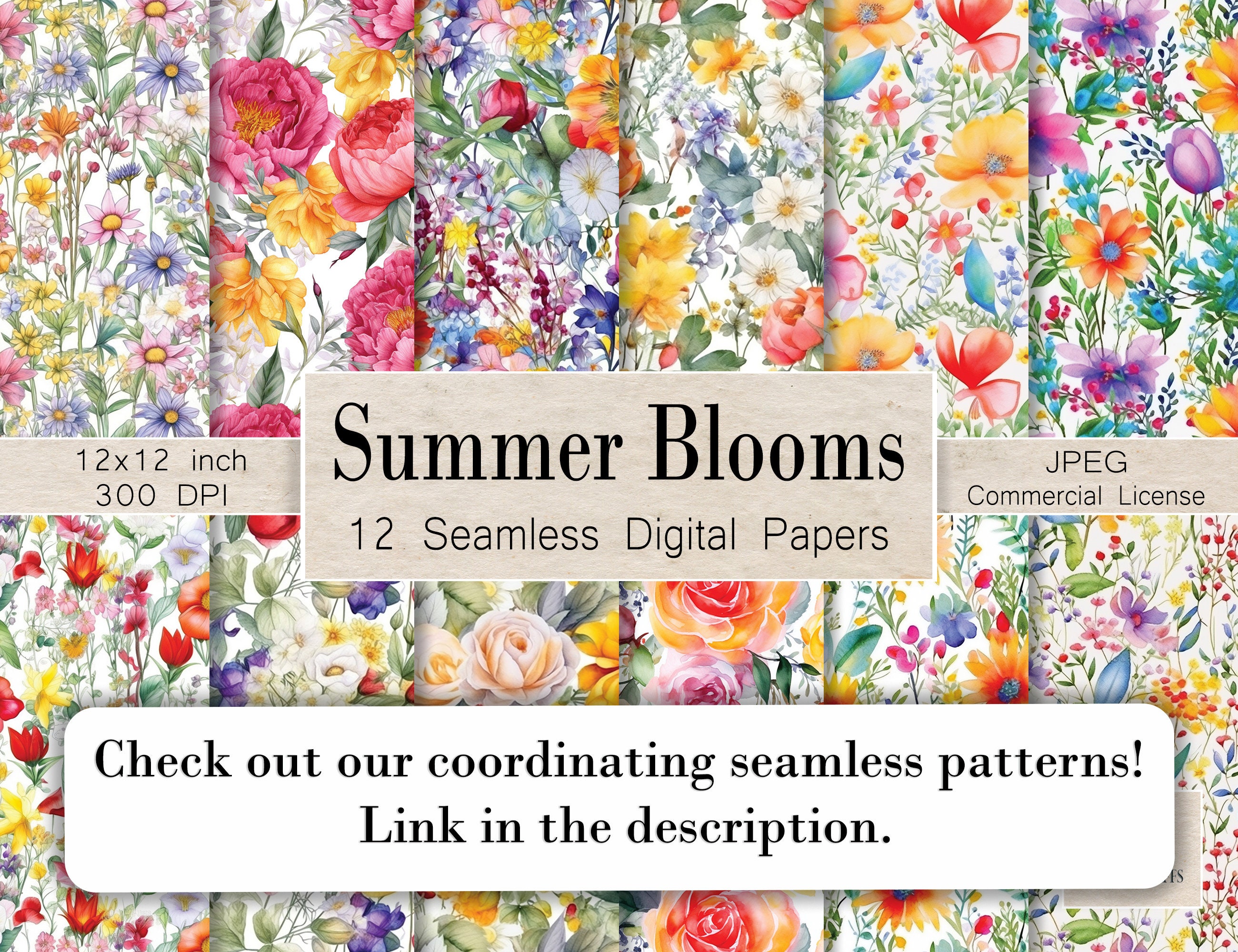 20 Clip Art Downloads, Watercolor Summer Flower Bouquets Image Files ...