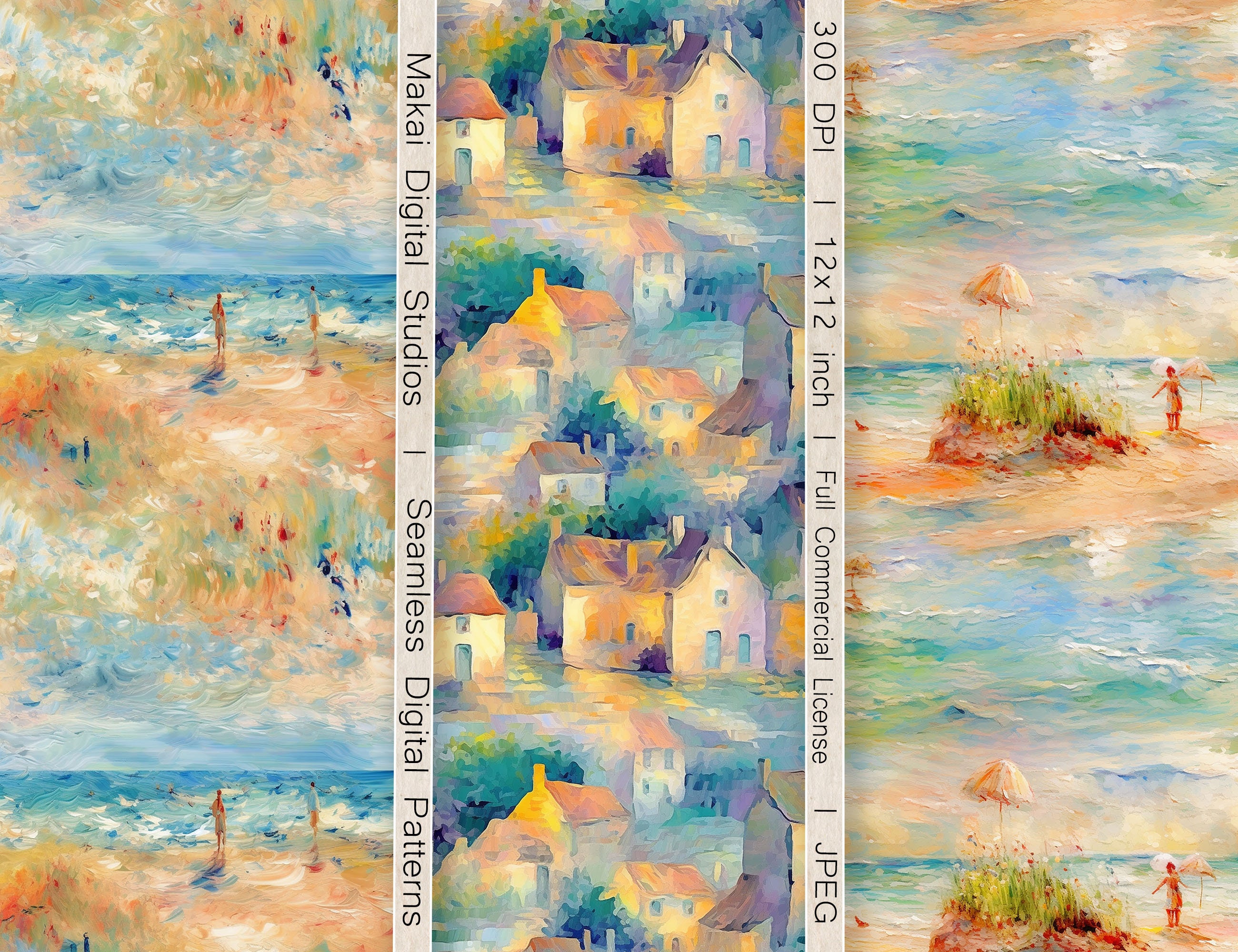 12 Seamless Digital Papers, Monet Inspired Landscapes, Use for Fabrics ...
