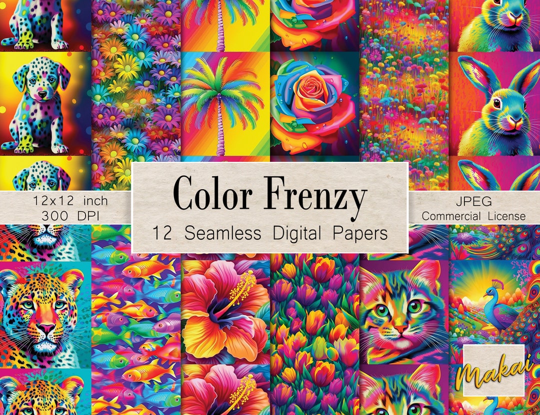 12 Seamless Digital Papers, Bright Rainbow Patterns, Great for Stickers ...