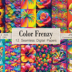 12 Seamless Digital Papers, Bright Rainbow Patterns, Great for Stickers ...