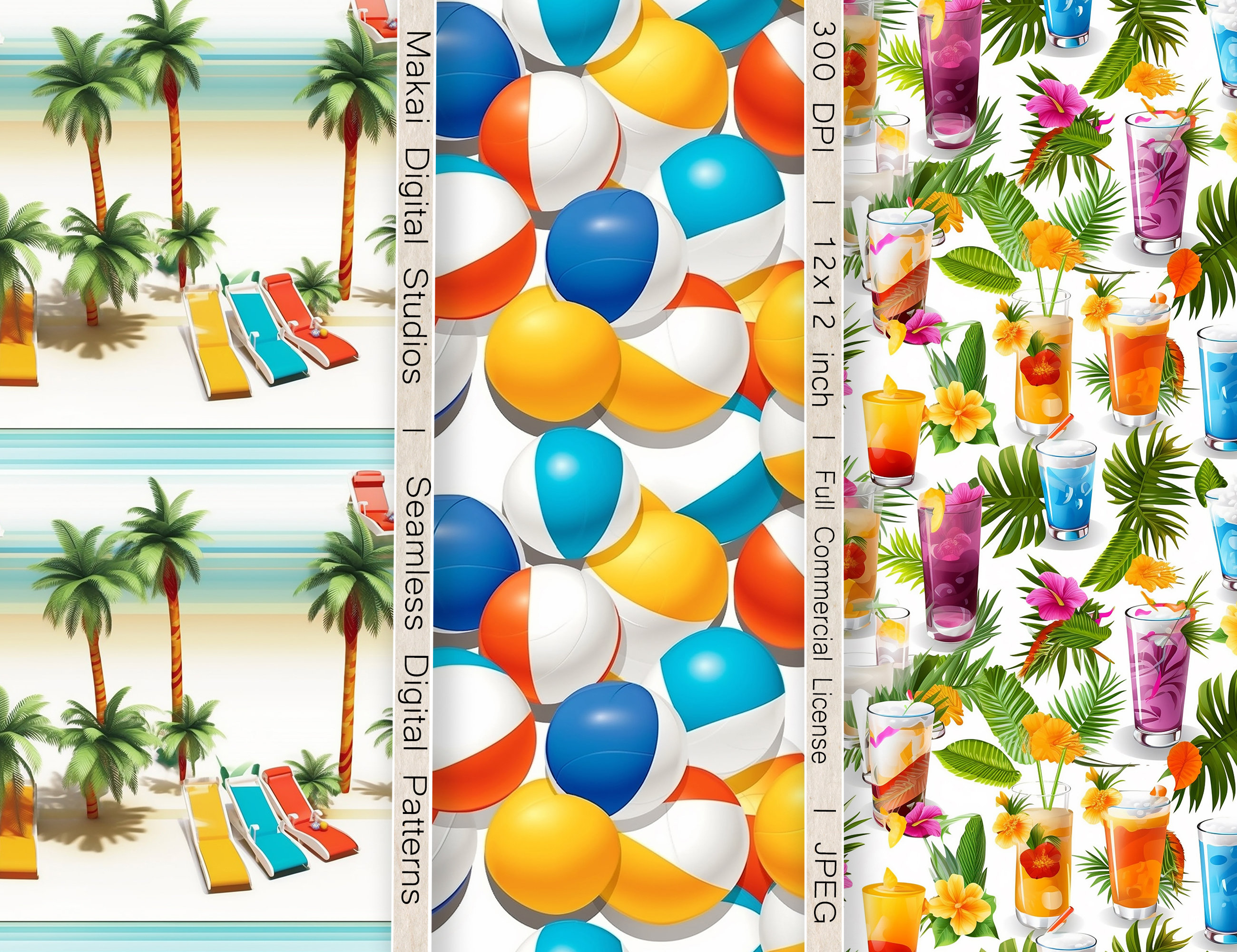 12 Seamless Digital Patterns, Summer Pool Party, Use for Invitations ...
