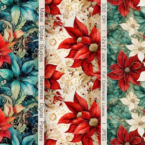 Christmas Poinsettia Seamless Designs, 12 Seamless Papers, for Fabric ...