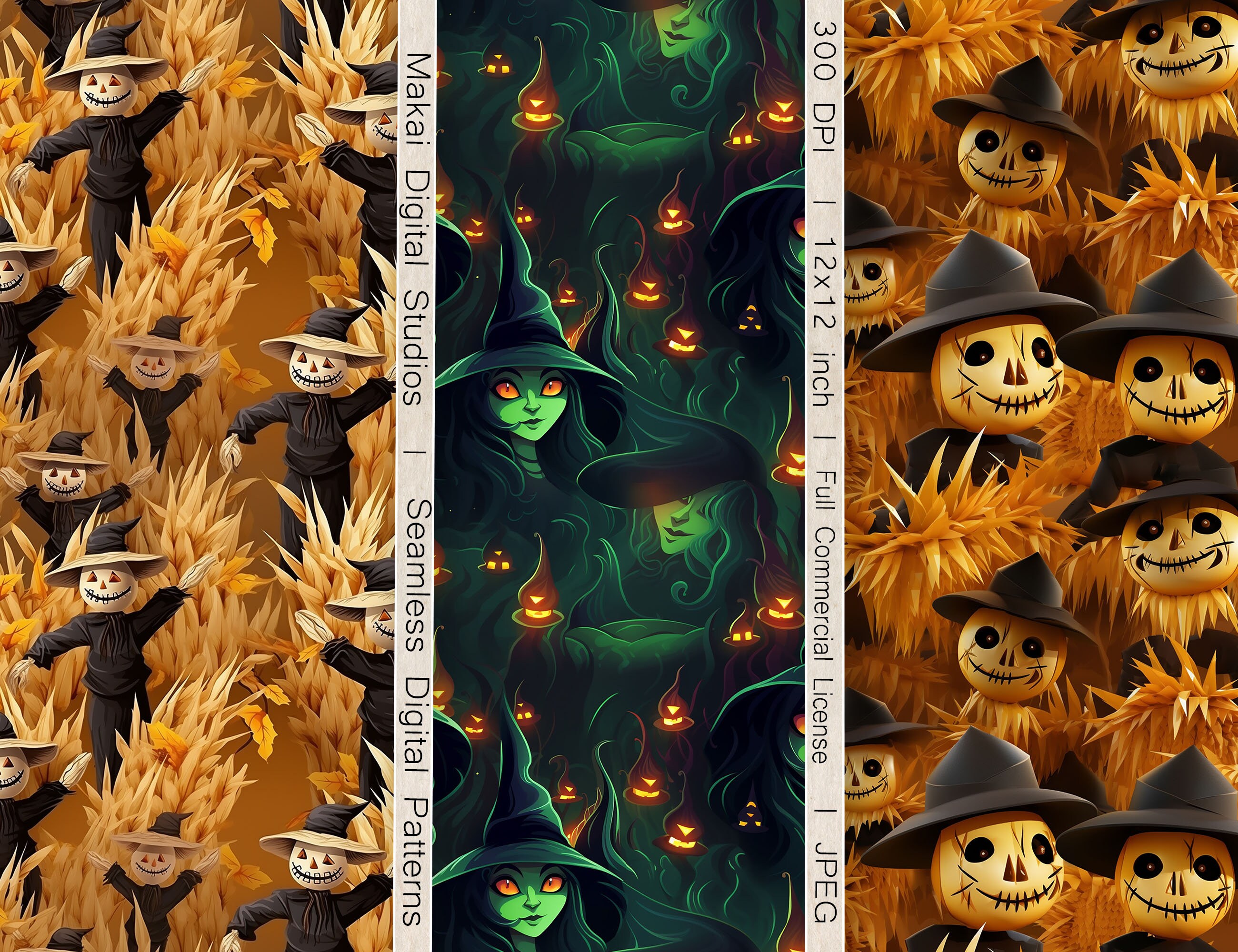 3D Scary Halloween Patterns, 12 Seamless Digital Patterns, for Social ...