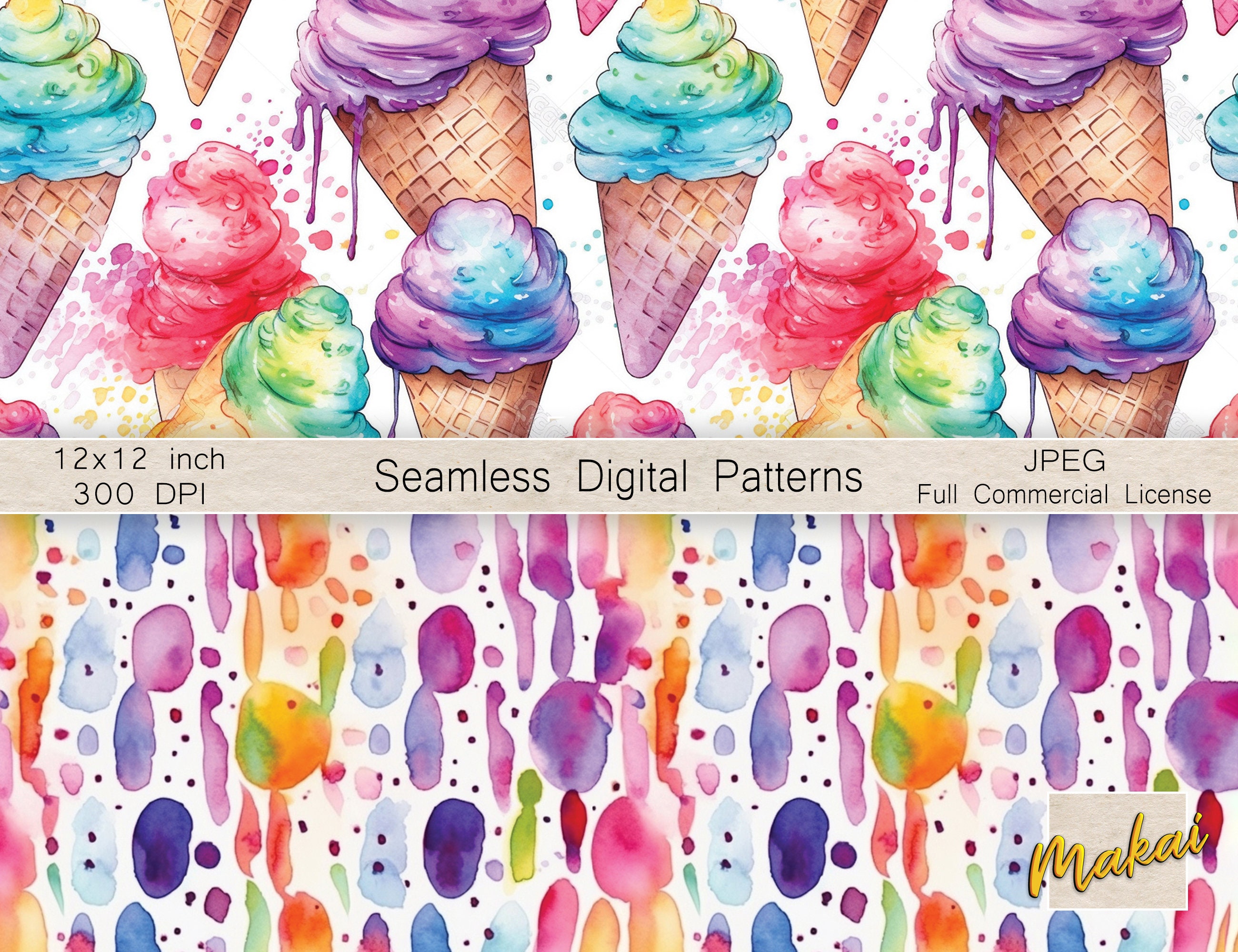12 Seamless Digital Patterns, Summer Ice Cream Seamless Papers, Instant ...