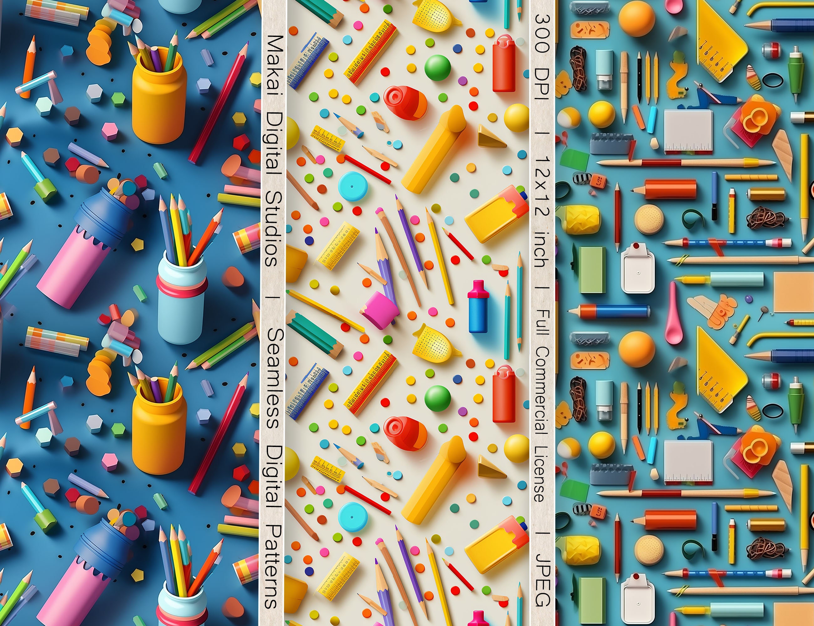 12 Seamless Digital Patterns, Back to School Patterns, Use for Teacher ...