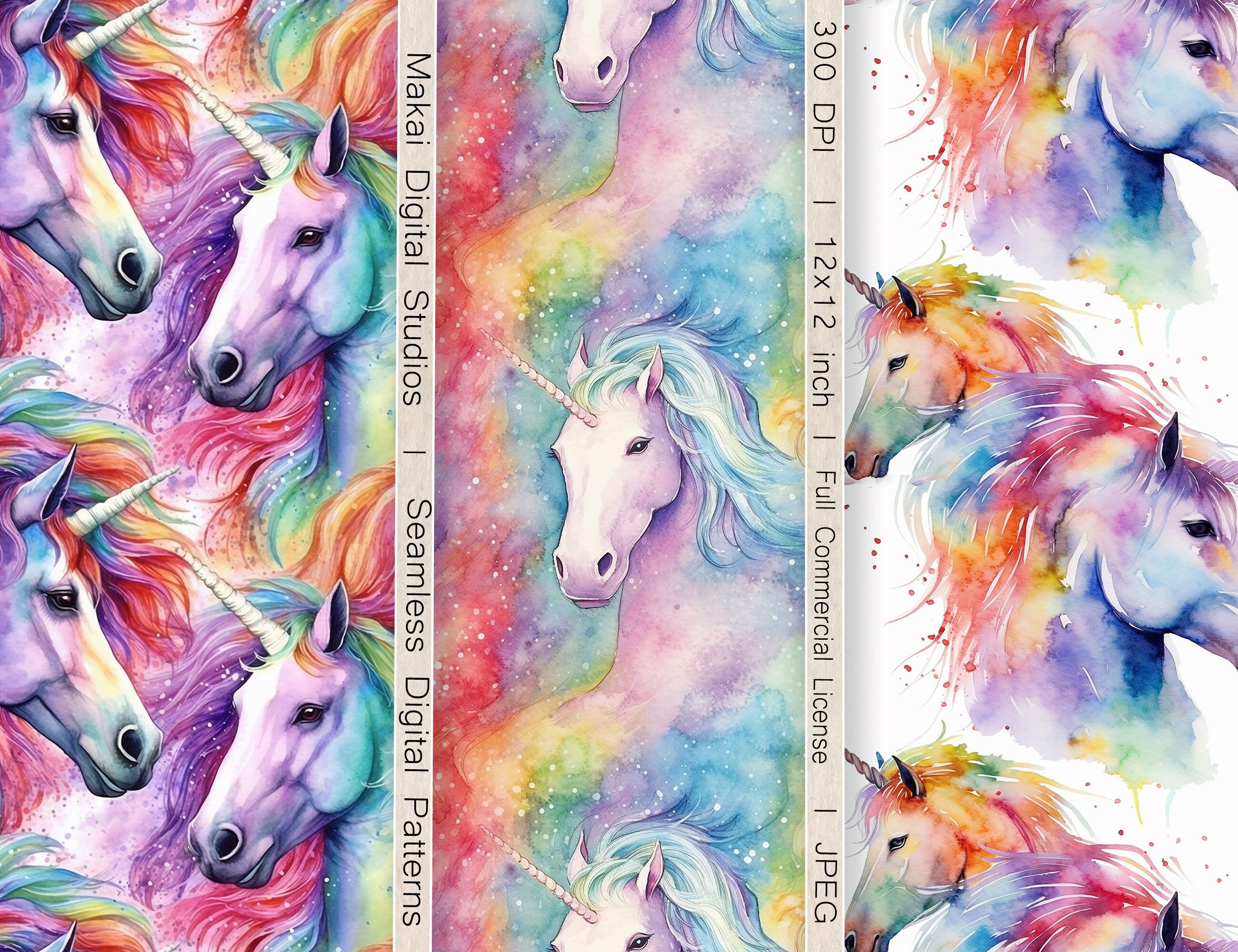 12 Seamless Digital Papers Watercolor Rainbow Unicorns for - Etsy