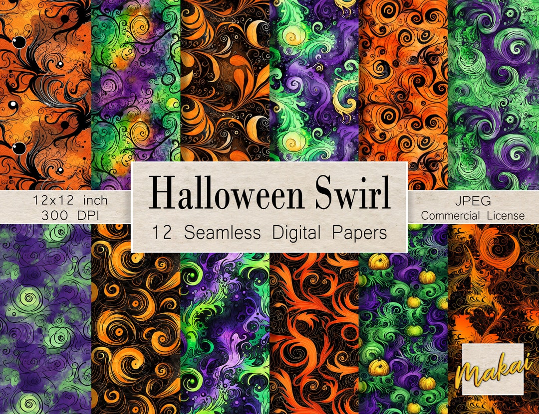 Watercolor Halloween Swirls, 12 Seamless Digital Patterns, Use for ...