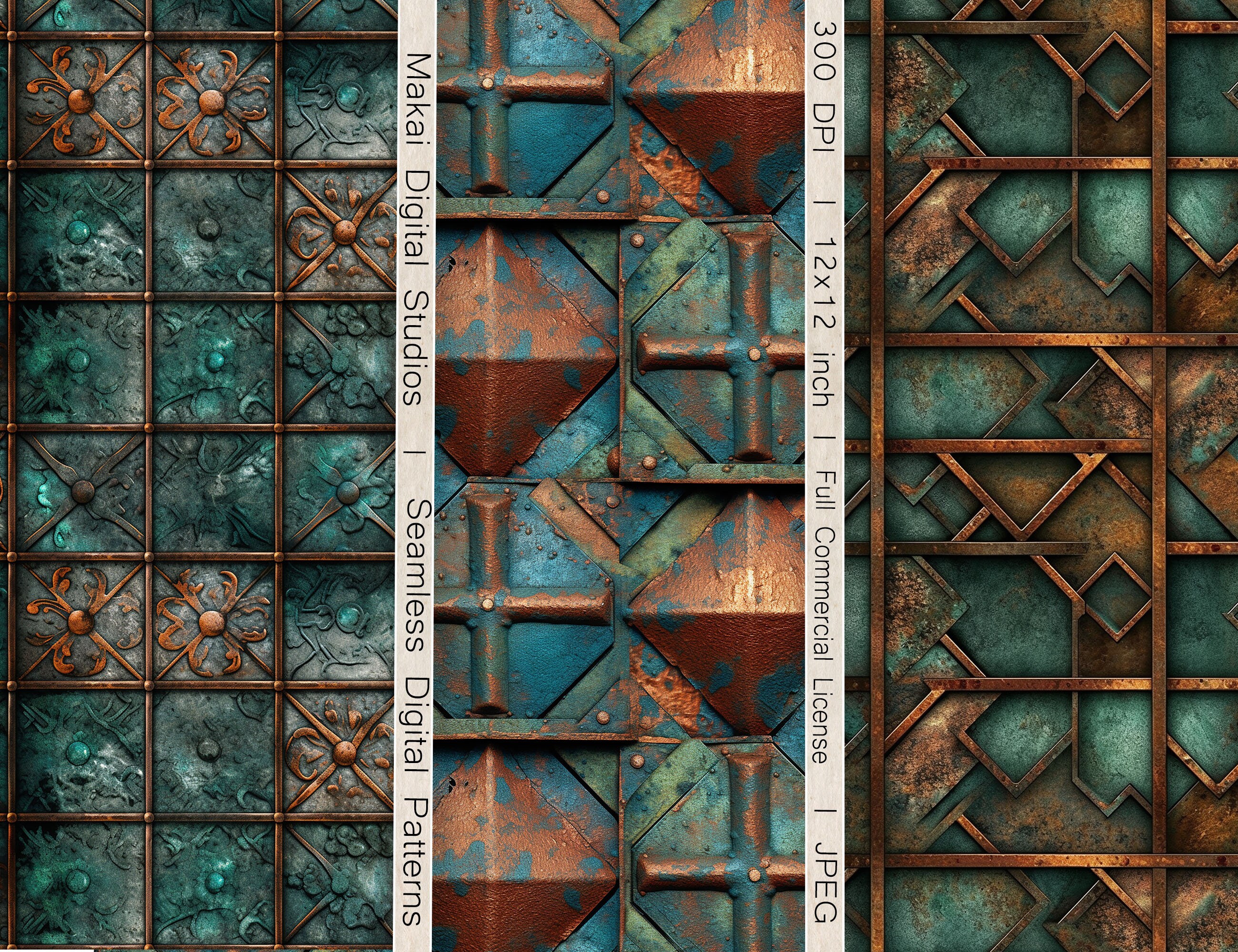 12 Seamless Digital Patterns, Oxidized Rusty Metal Textures, Use for ...