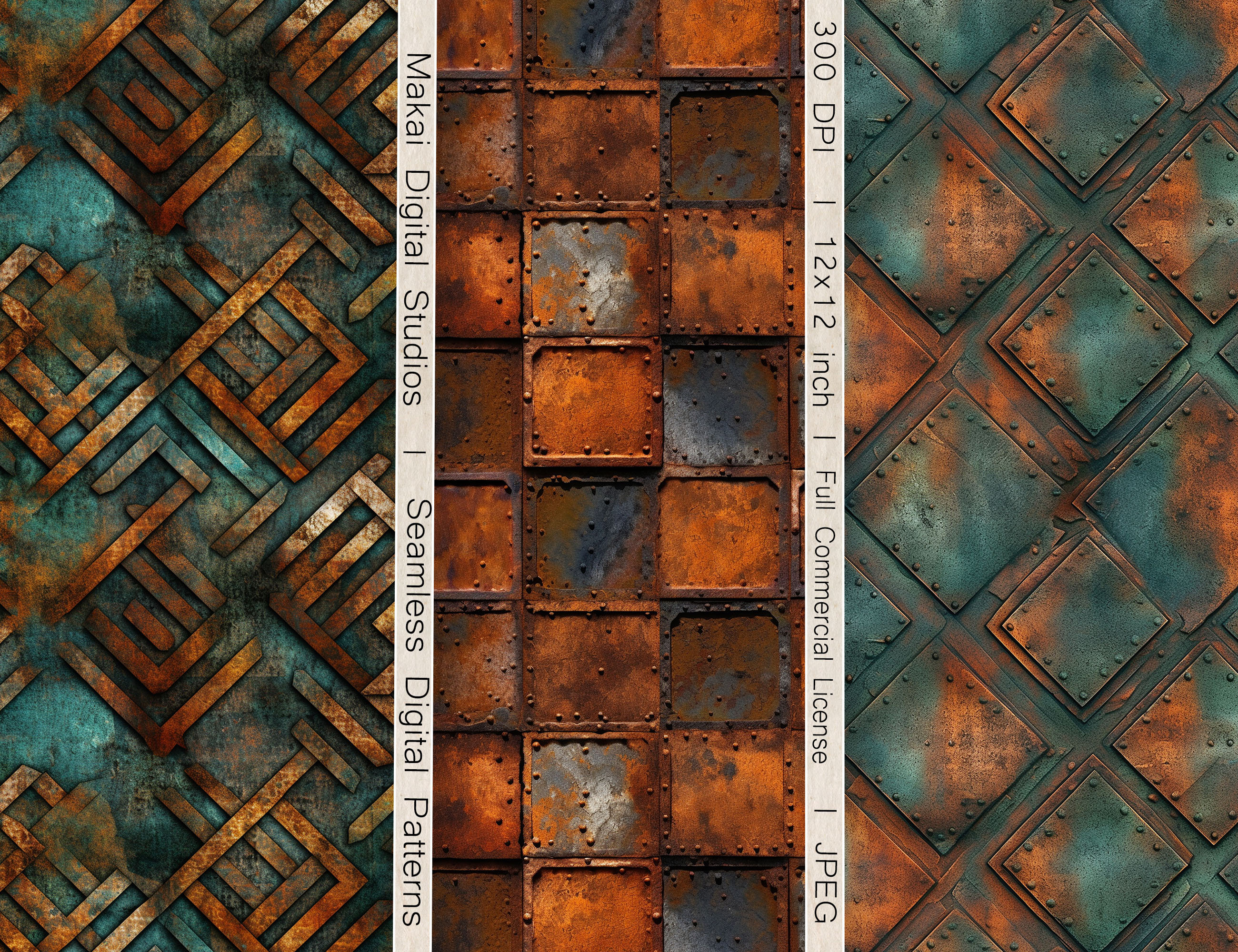 12 Seamless Digital Patterns, Oxidized Rusty Metal Textures, Use for ...