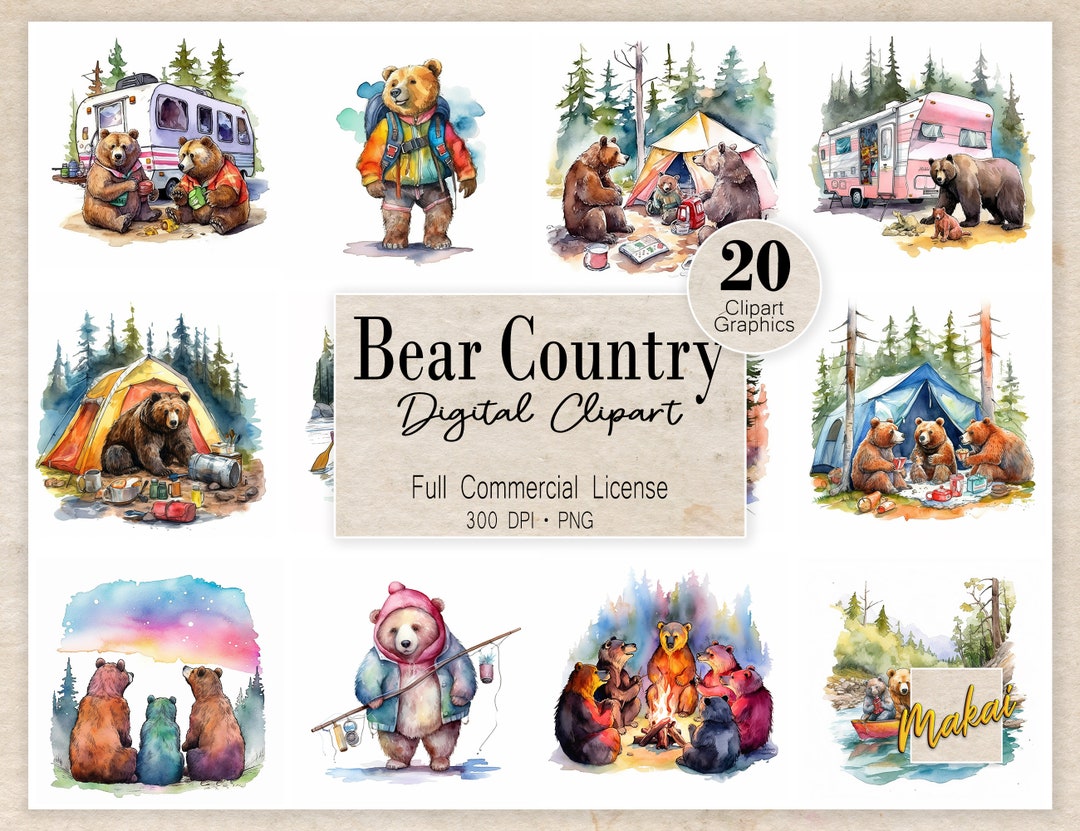 20 Clip Art Graphics, Summer Camping and Hiking Bears, Use for ...