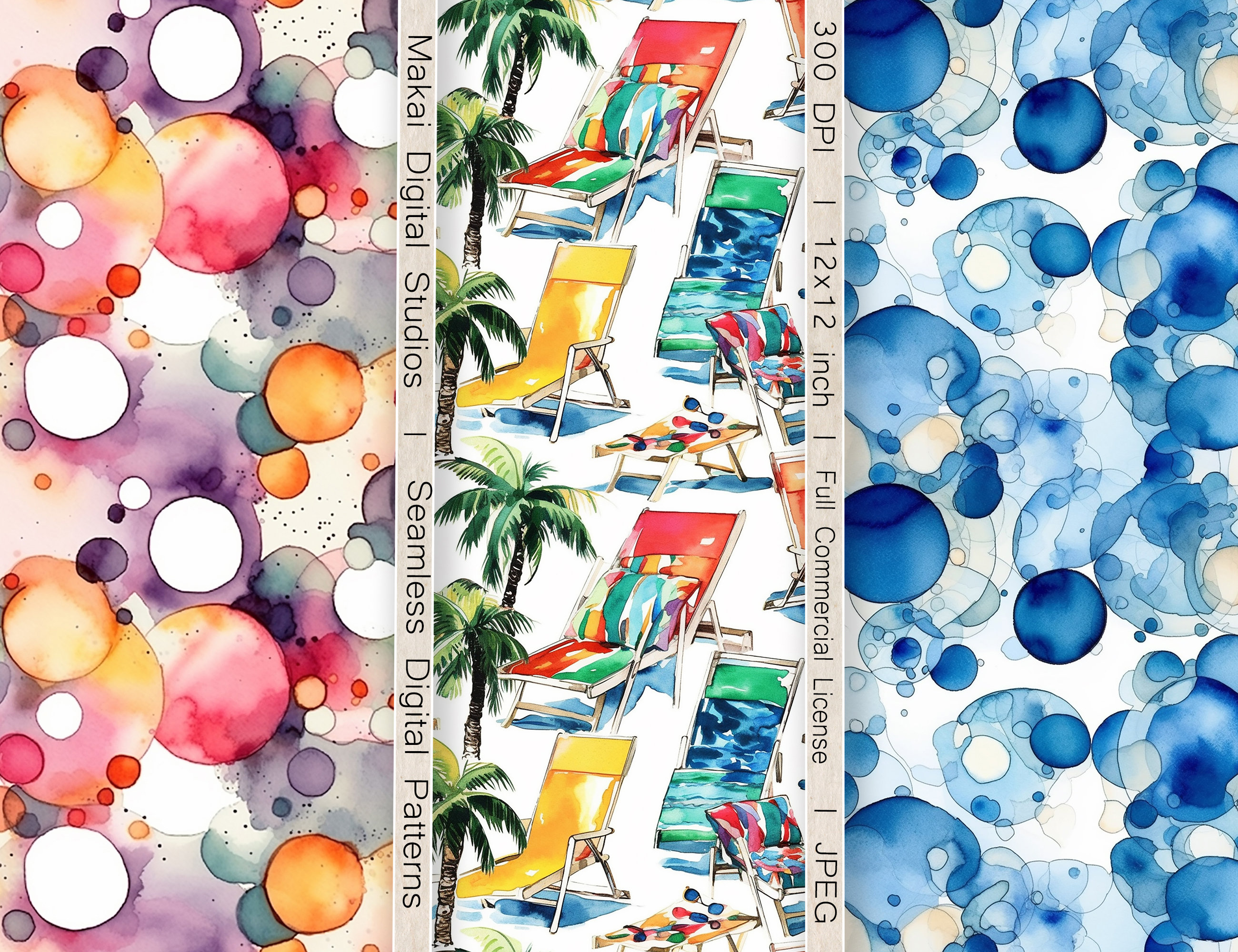 12 Seamless Digital Patterns, Summer Pool Party, Use for Invitations ...