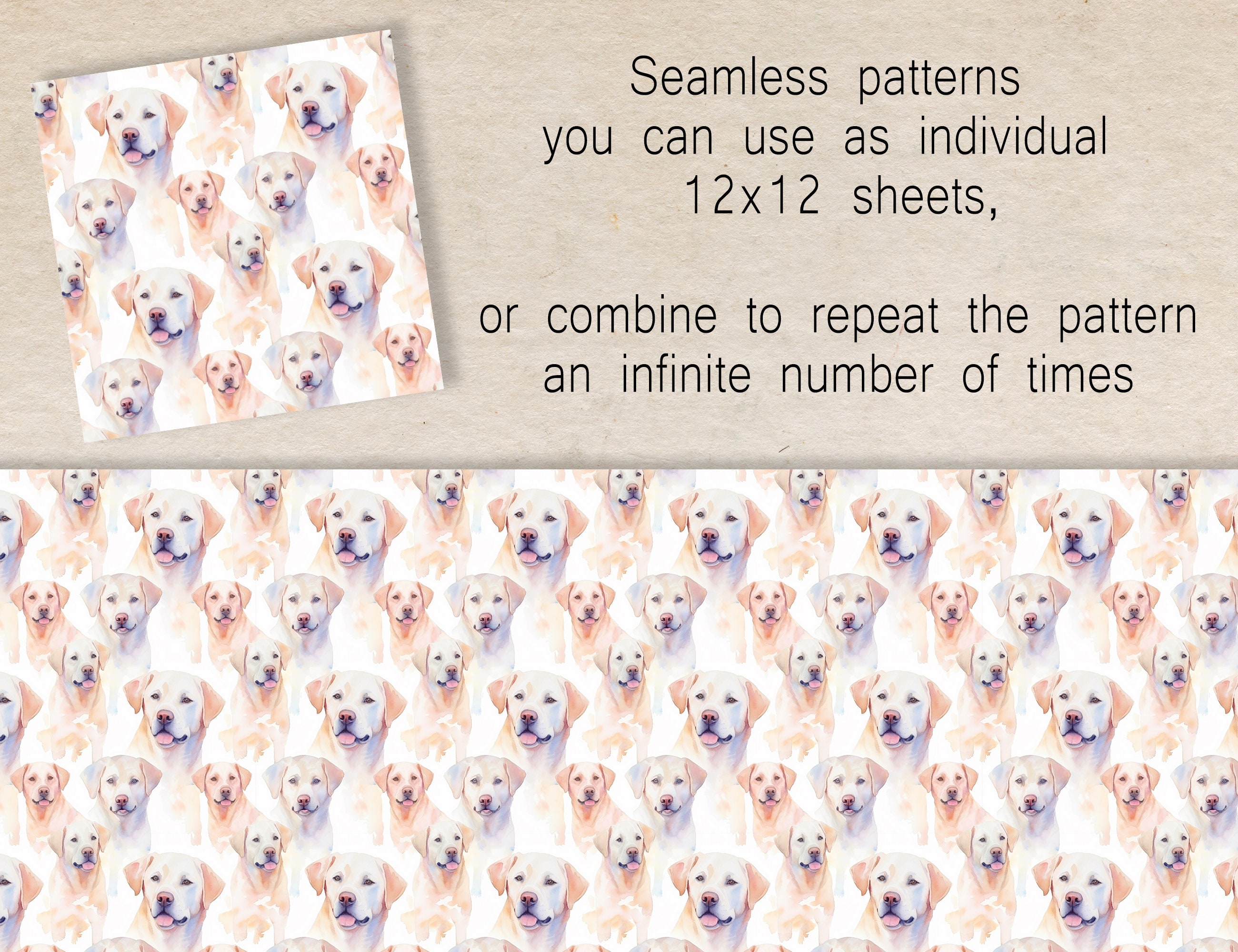 12 Seamless Digital Patterns, Watercolor Labrador Dogs, Great for ...