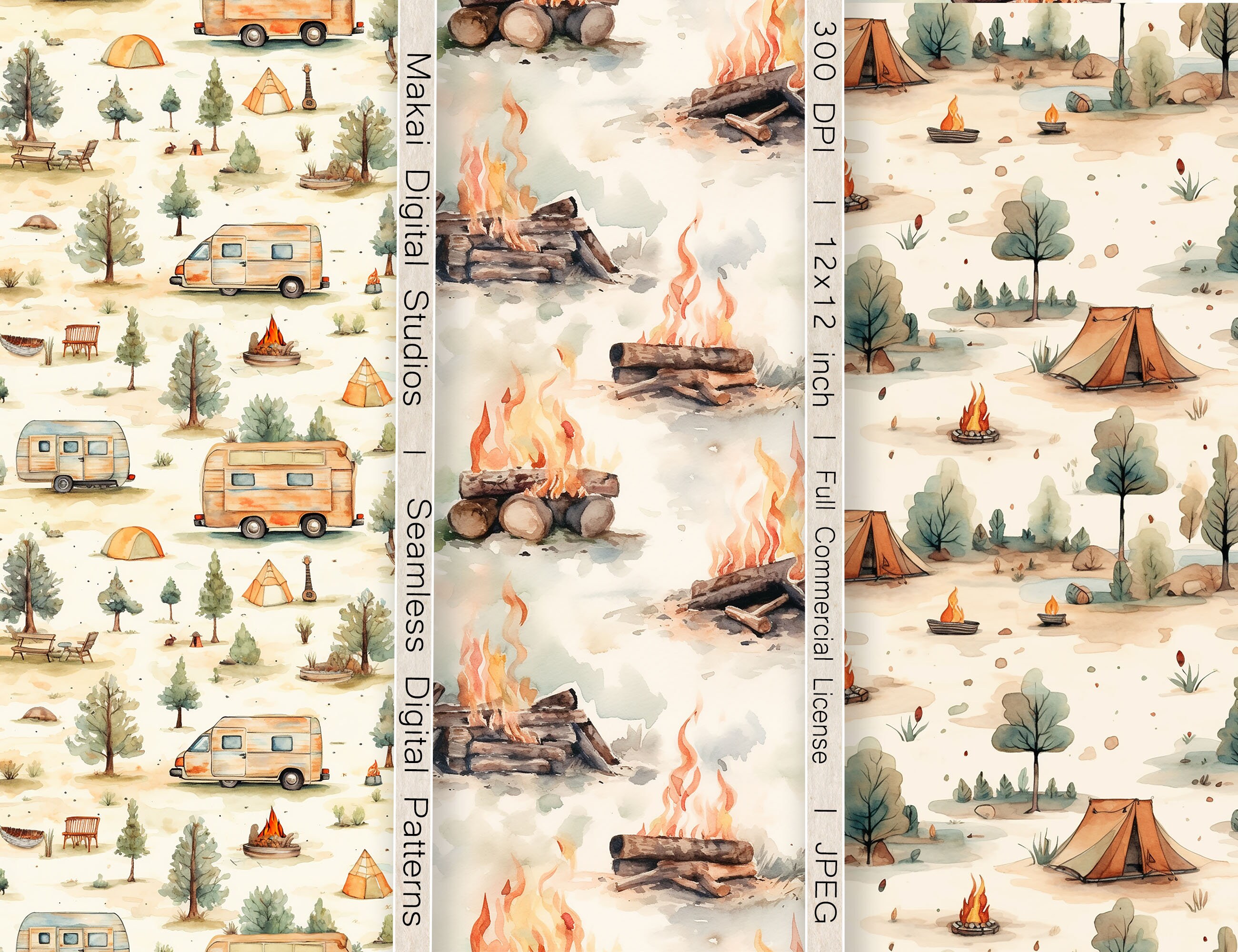 Autumn Camping Trip, 12 Seamless Digital Papers, Use for Journals ...
