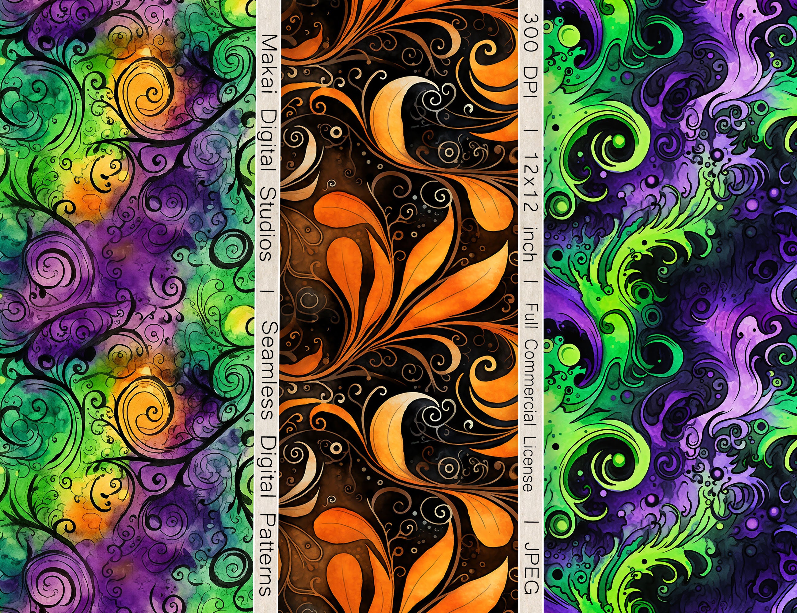 Watercolor Halloween Swirls, 12 Seamless Digital Patterns, Use for ...