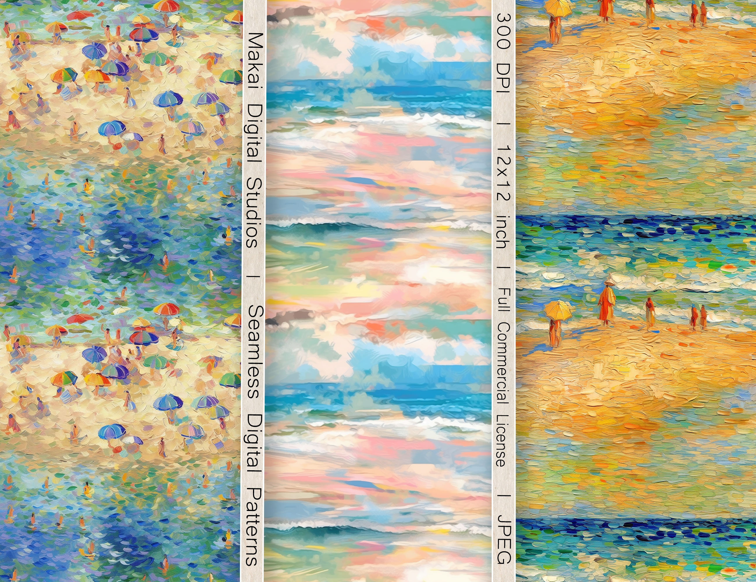12 Seamless Digital Papers, Monet Inspired Landscapes, Use for Fabrics ...