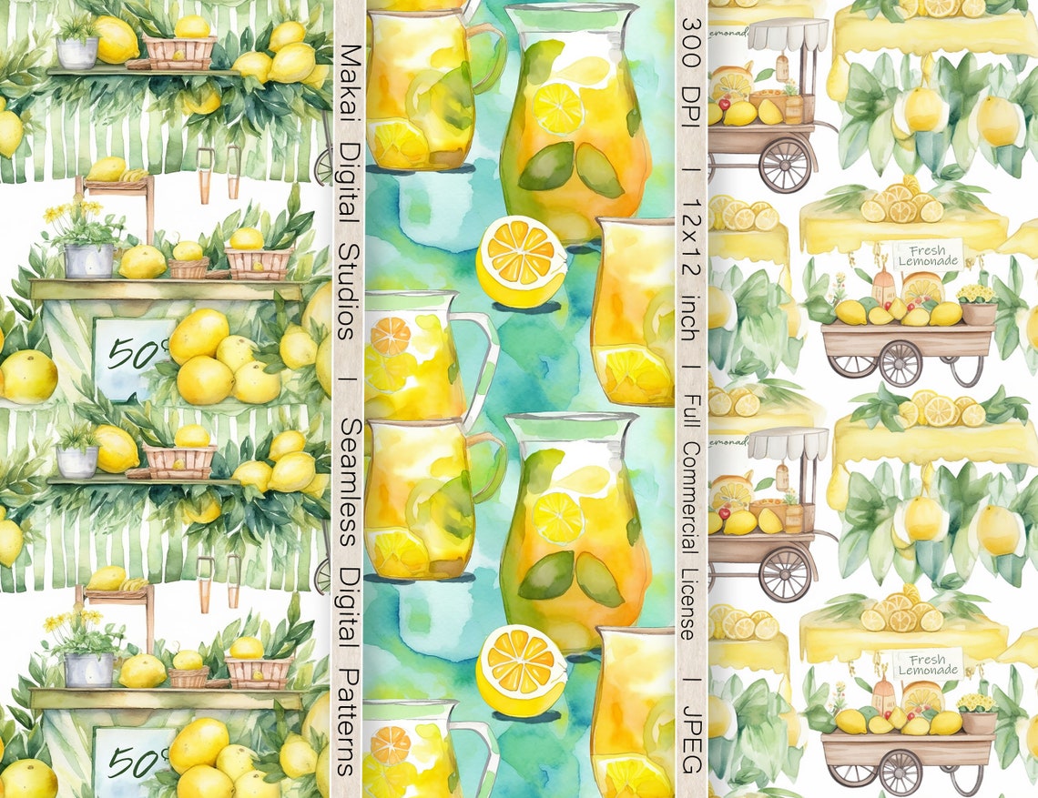 12 Seamless Digital Papers Summer Lemonade Stand Seamless - Etsy