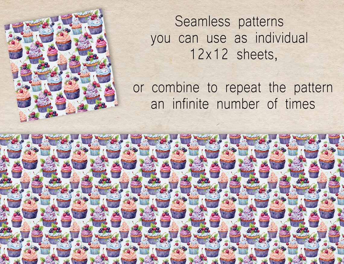 Watercolor Bakery Patterns, 12 Seamless Digital Patterns, Use for ...