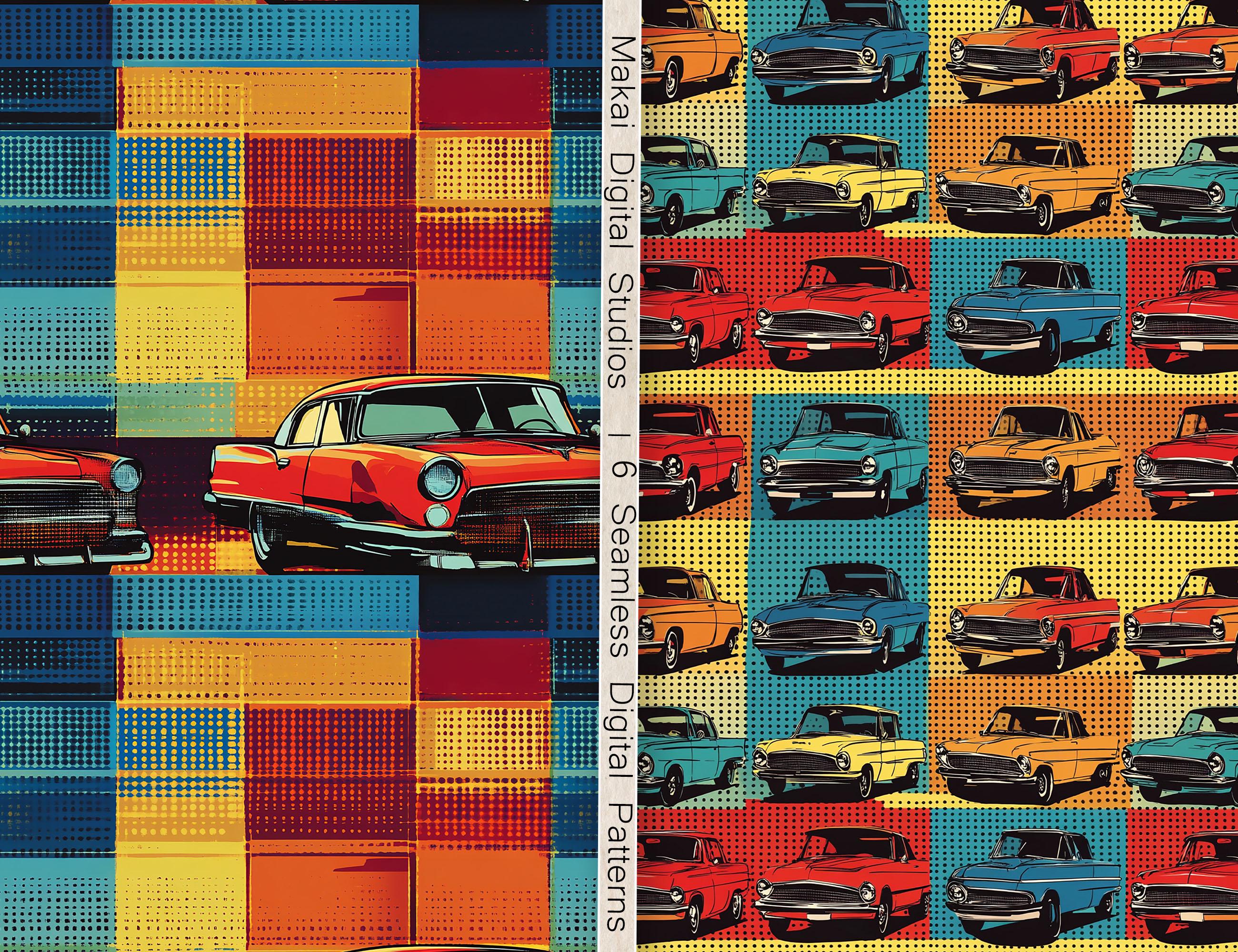 6 Vintage Cars Pop Art Digital Paper, Father's Day Classic Cars ...