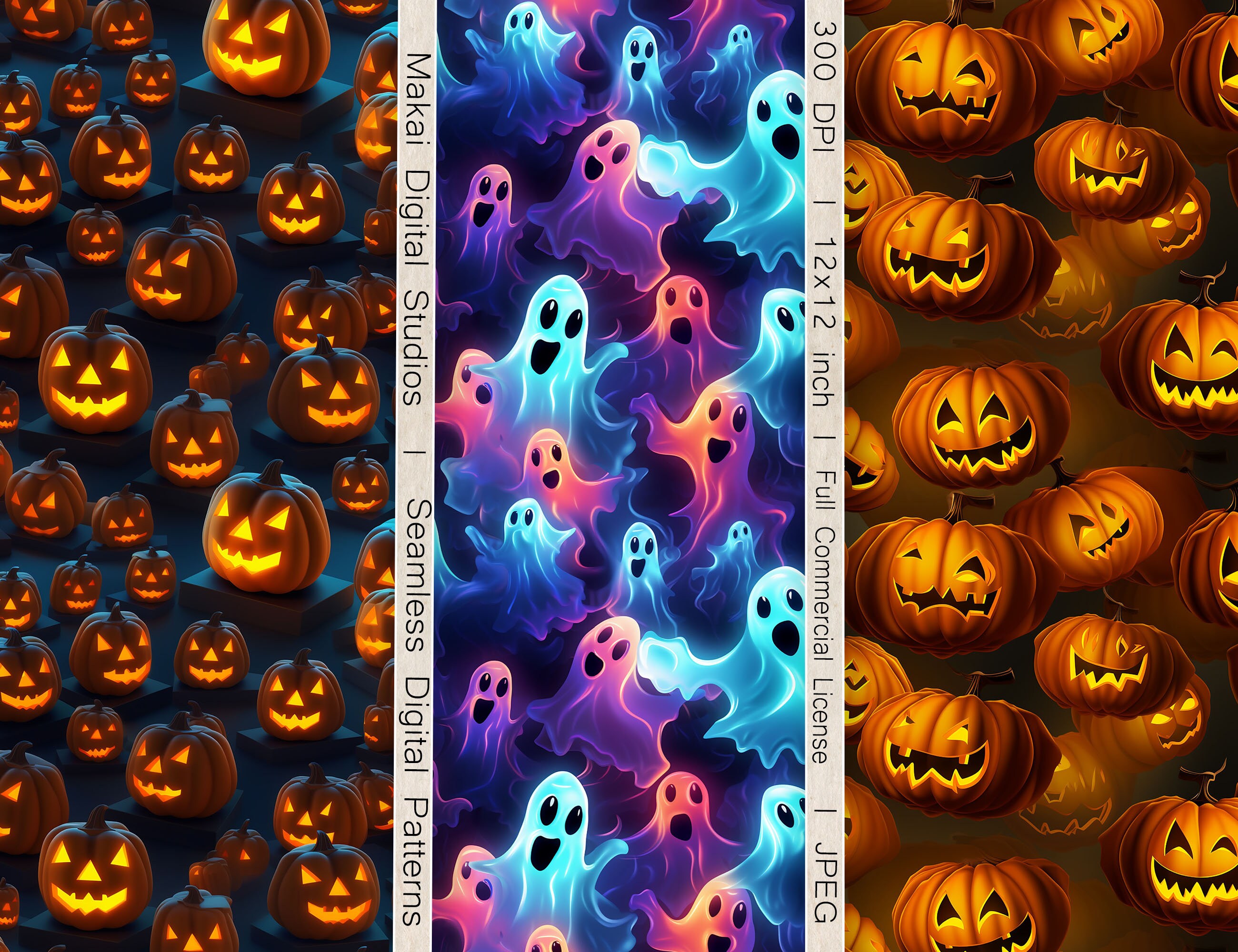 3D Scary Halloween Patterns, 12 Seamless Digital Patterns, for Social ...