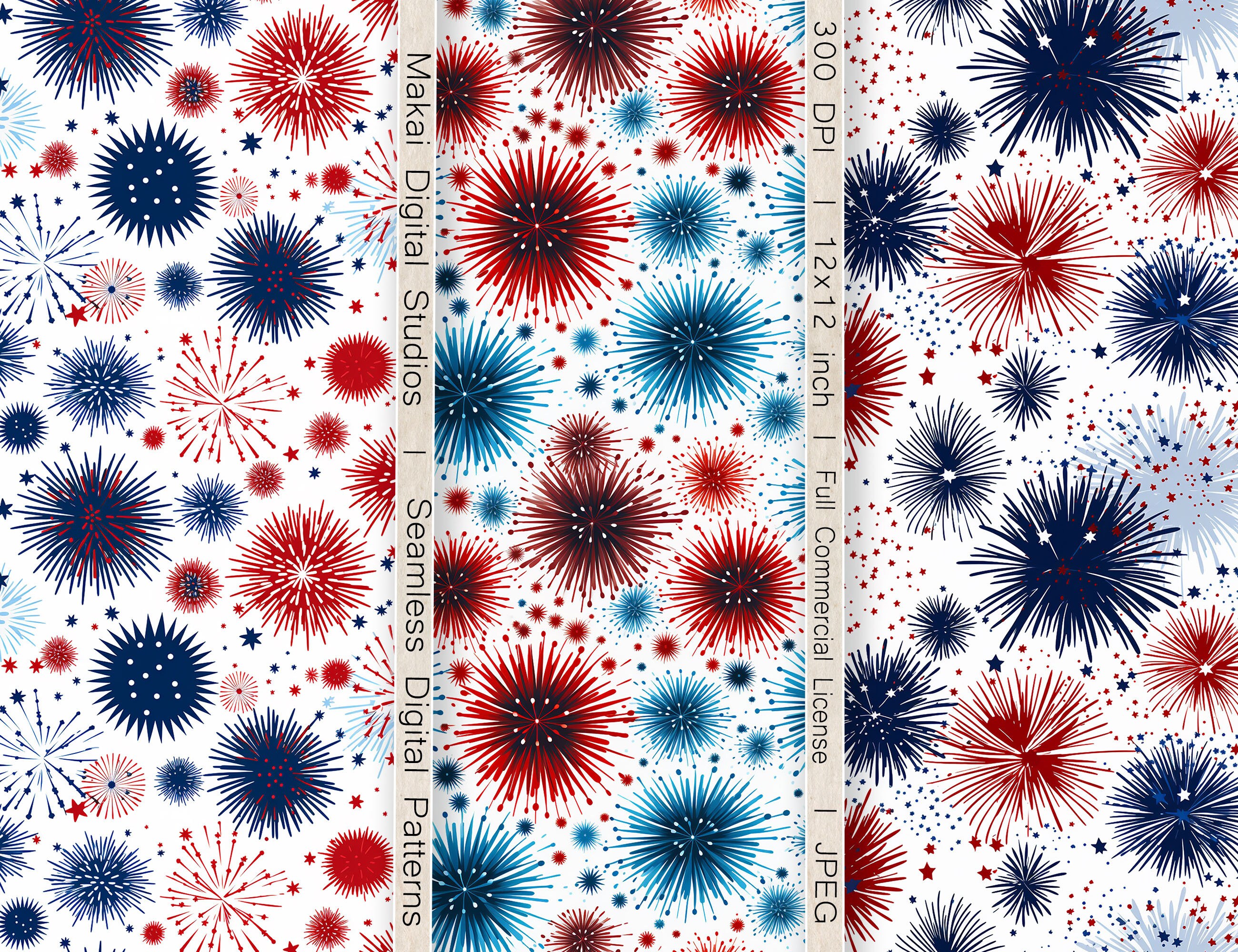 12 Seamless Digital Patterns, 4th of July Fireworks Graphics, Use for ...