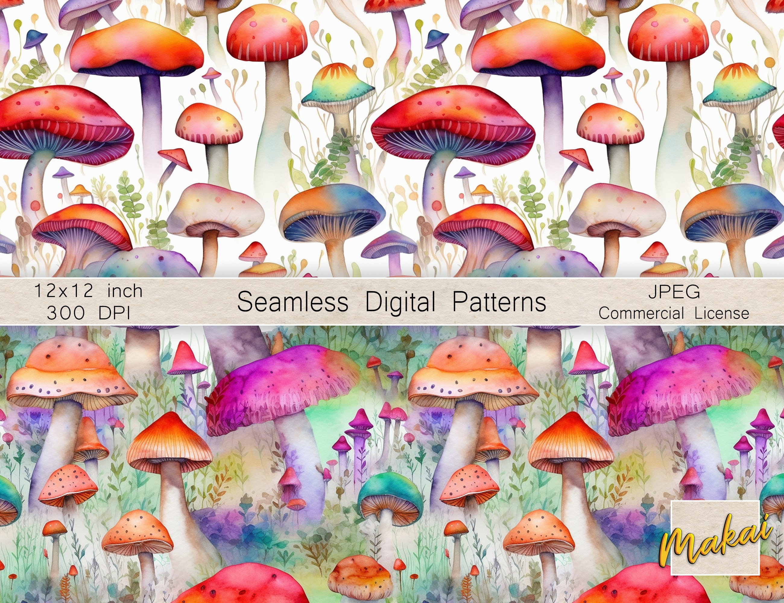 12 Seamless Digital Papers Fantasy Mushrooms Use for Cards - Etsy