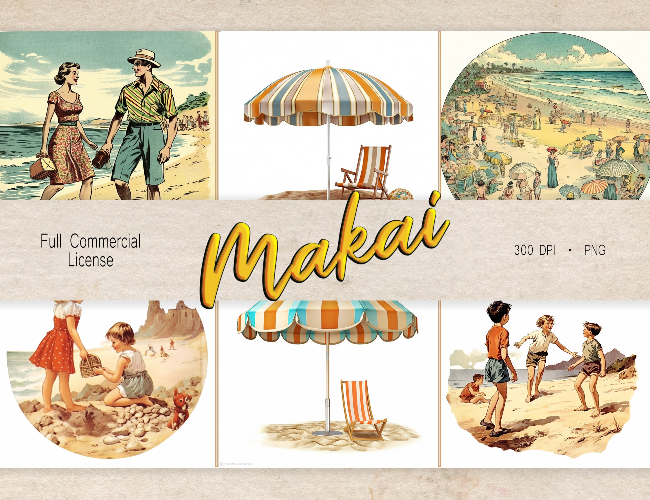 23 Clip Art Graphics, Vintage Beach Clipart, Instant Download, Full ...