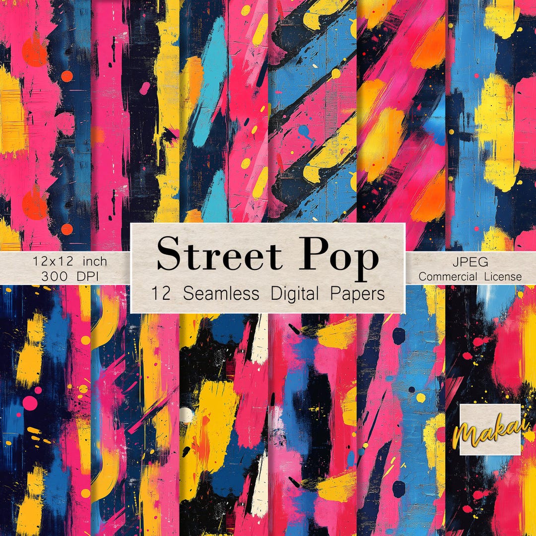 12 80s Graffiti Digital Paper, Neon Seamless Pattern, Urban Abstract ...