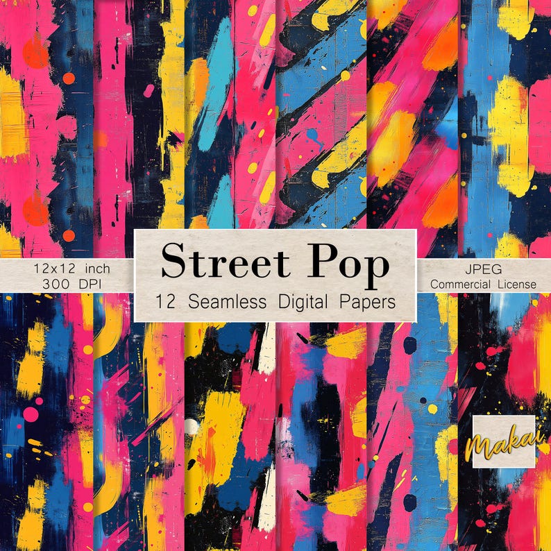 12 80s Graffiti Digital Paper, Neon Seamless Pattern, Urban Abstract ...