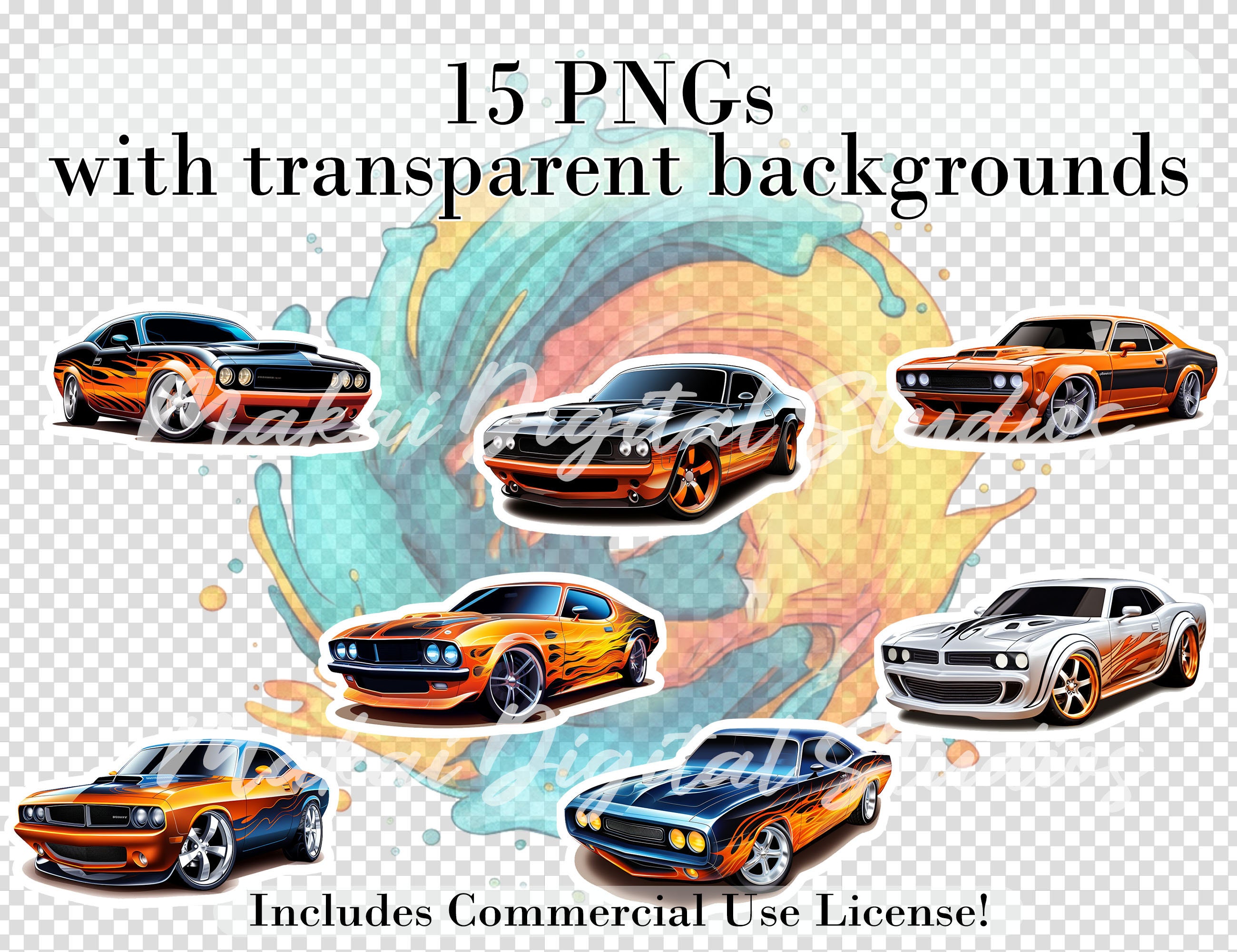 15 Printable Stickers, Instant Download, Muscle Cars, Digital Stickers ...