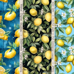 12 Seamless Digital Papers, Summer Lemons Seamless Patterns, for ...