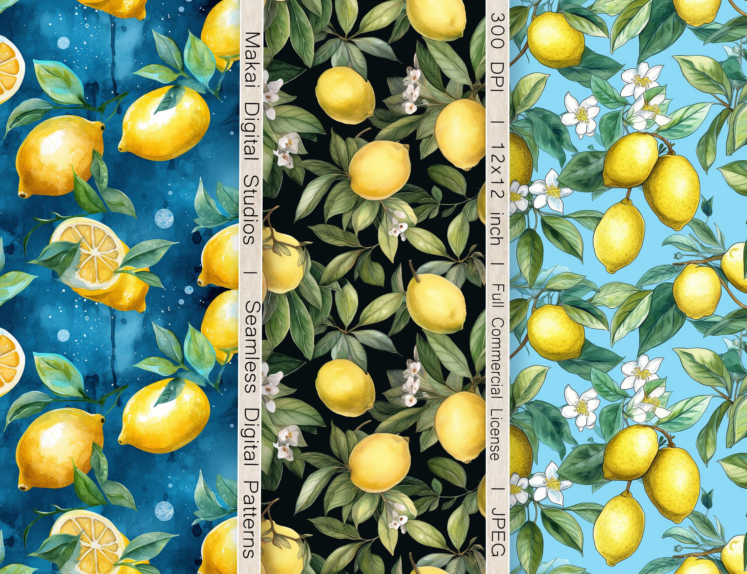 12 Seamless Digital Papers, Summer Lemons Seamless Patterns, for ...