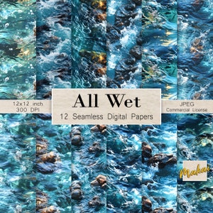 12 Seamless Digital Patterns, Realistic Running Water Texture, Use for ...