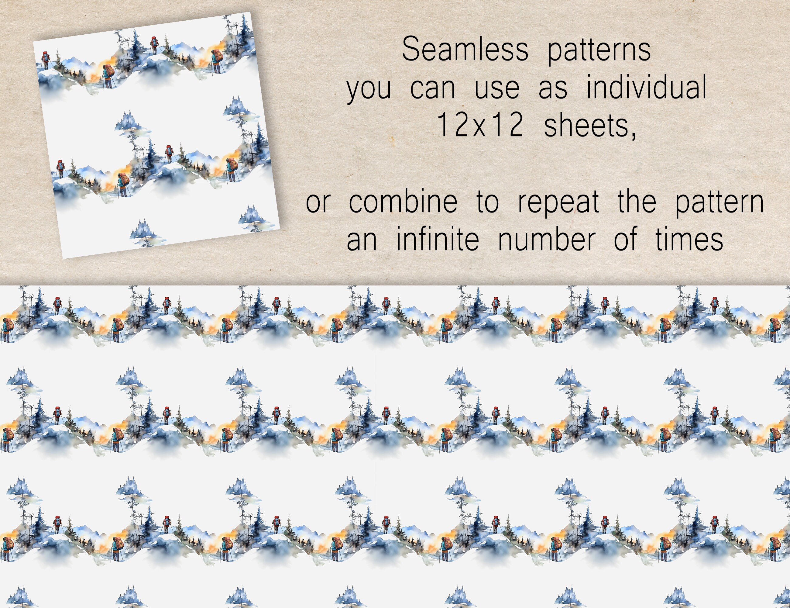 12 Seamless Digital Patterns, Summer Hiking Patterns, Use for Journals ...