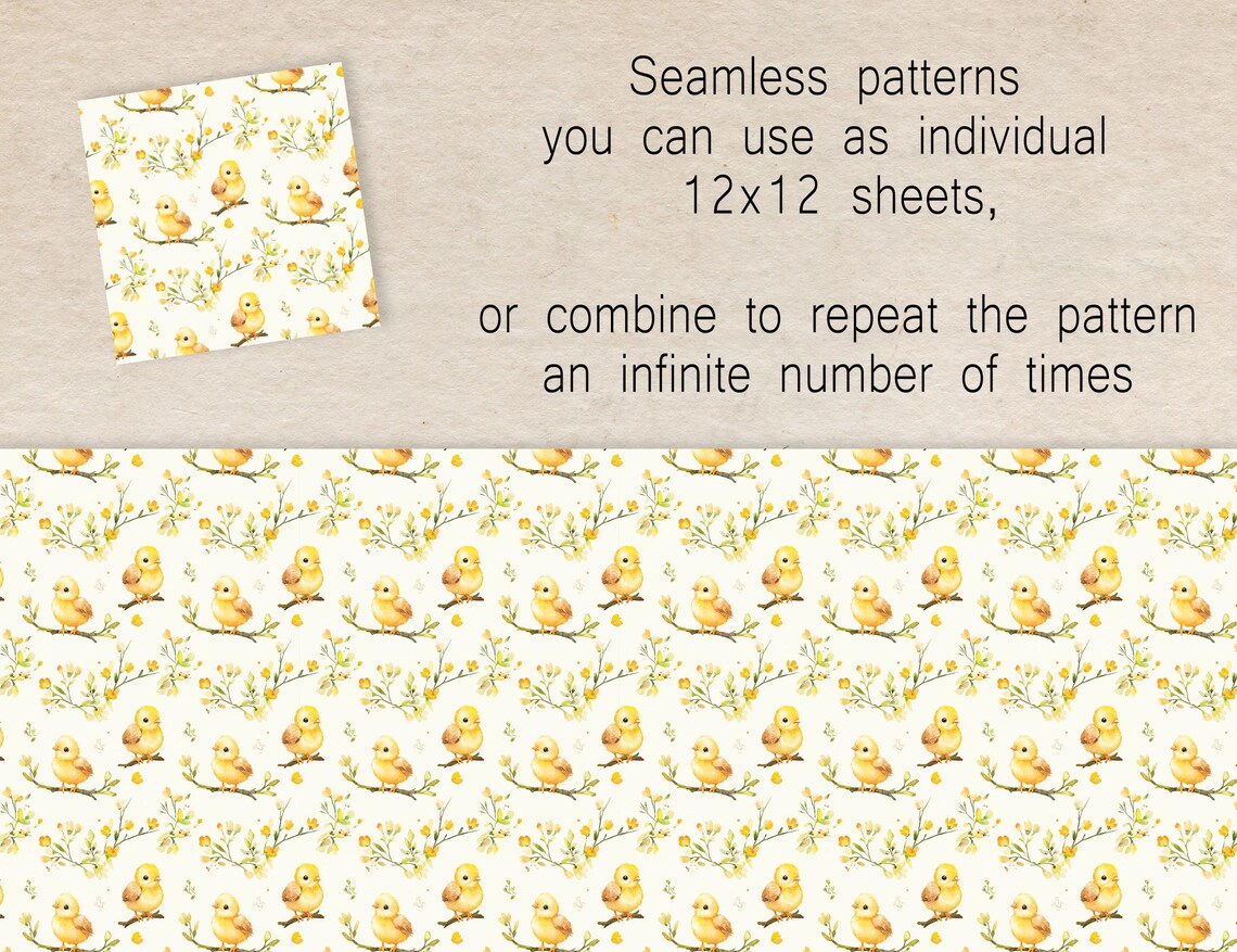 Seamless Digital Paper, Watercolor Baby Chick Pattern, Spring Easter ...