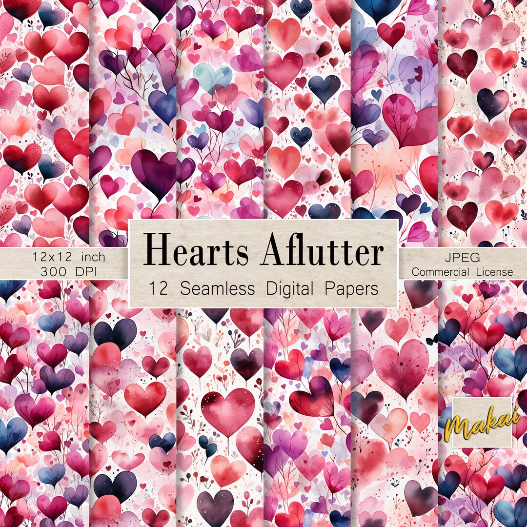Watercolor Hearts Digital Paper: Seamless Valentine's Patterns ...